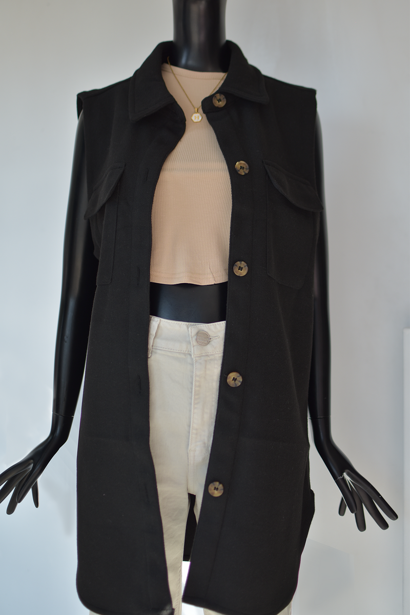 Chaleco Gabardina Botones Negro – Dayva